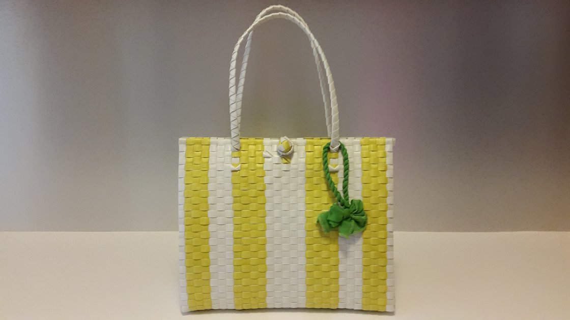 Colorful Pp Strap Woven Shopper Bag Plastic Straw Shopping Bag Yellow White
