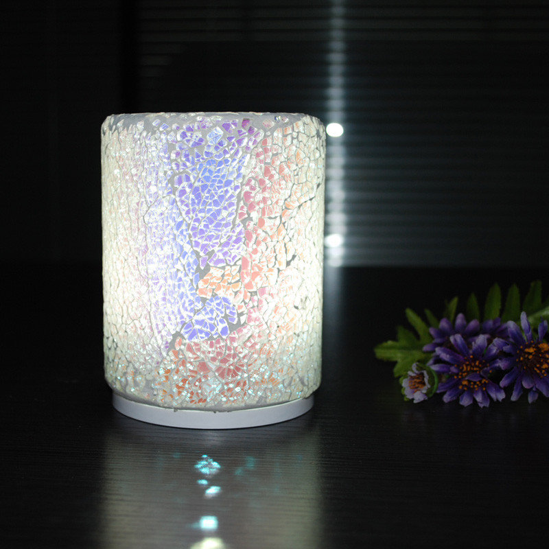 intelligente konvexe aufladende materielle bunte Unterkunftled GlasTischlampe der 90*120mm Größe Zylinder-blauen Kraquelierungs-.