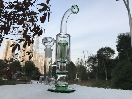 8 Fingers And Flat Diffuser Smoking Water Pipe , 12 Inches Glass Water Bubblers