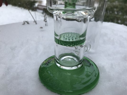 Borosilicate Glass Smoking Water Pipe , 8 Arms Flat Perc Green Recycler Water Bong
