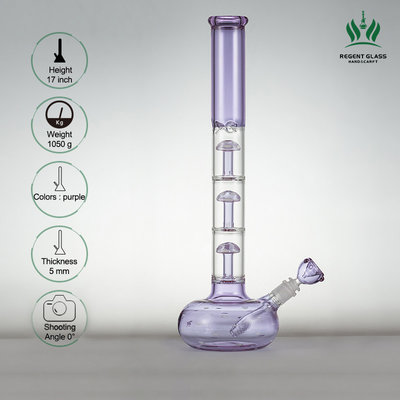 Cute Mushroom Perc Glass Water Pipe With Ice Catcher , 17 Inch Smoking Glass Water Pipe