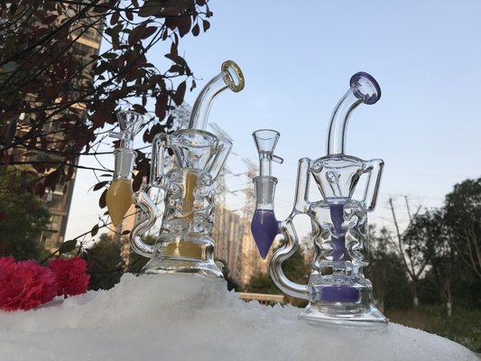 American Bubbler Smoking Pipe 10 Inch , Fluorescence Yellow Recycler Dab Rig