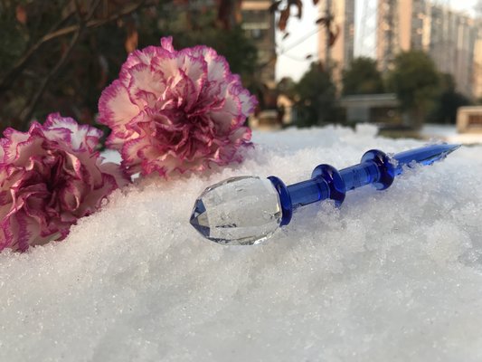 Blue Flower Glass Carb Cap Smoking Dabber , Custom Dabber DAB Tool Carb Cap