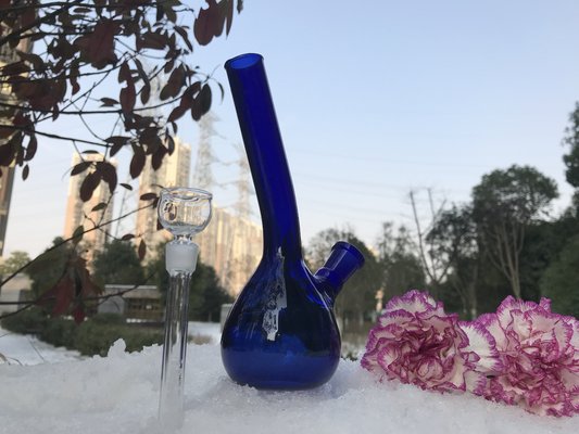 Hand Blown Glass Hand Pipe Oil Dark Blue 14.4 Mm Female Joint For Tobacco Smoking