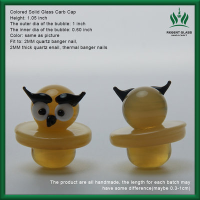 Borosilicate Glass Carb Cap Smoking Dabber , Yellow Owl Shaped Glass Carb Cap