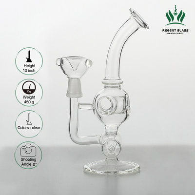 Clear Inline Bubbler Oil Rig Bong , 14.4 Mm Male Joint Hand Blown Glass Bongs