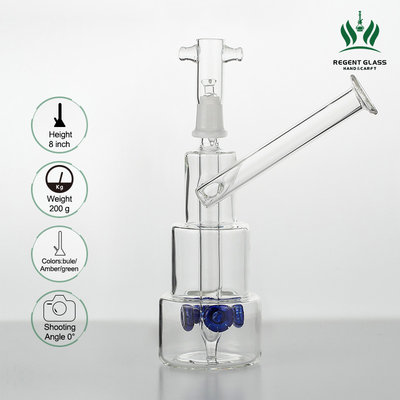 Mini Pillar Perc Glass Water Bubblers 8 Inches Blue Oil Rig DAB Rig Tobacco Pipe