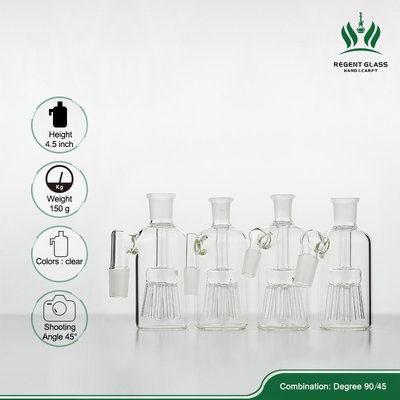Water Pipe Percolator Ash Catcher  , Clear 45 Degree 14.4mm Glass Smoking Ash Catcher