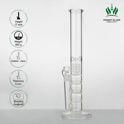 Three Honeycomb Perc Glass Water Pipe , 18.8mm Male Joint Glass Water Pipe For Smoking