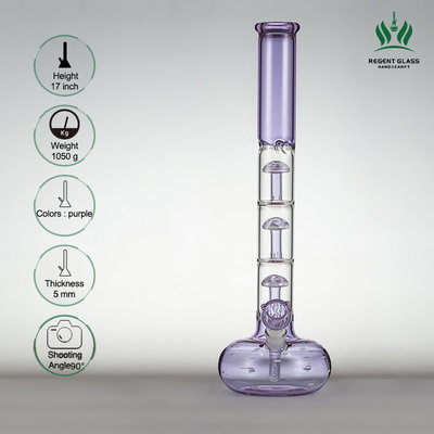 5 Mm Thickness Glass Water Smoking Pipe , 17 Inches Purple Tabacco Glass Bongs
