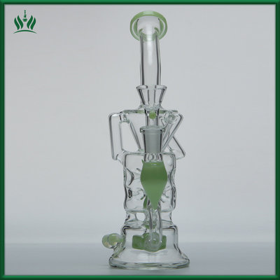 10 Inches Glass Water Bongs , Green Color Water Pipes Glass Bongs With Showerhead