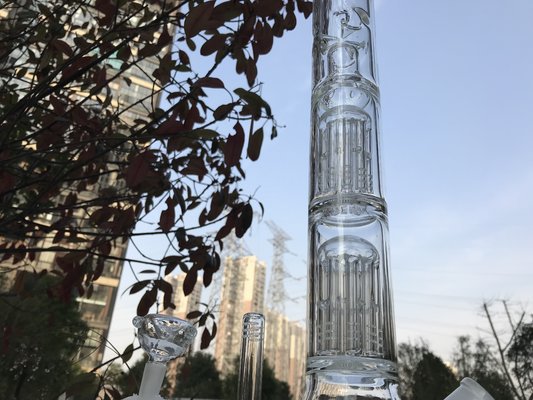 Double 5 Tree Arms Percolator Bubbler Pipe , Custom Straight Glass Beaker Bongs