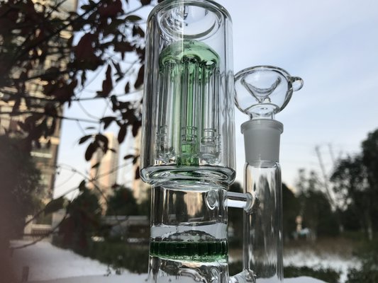 Borosilicate Glass Smoking Water Pipe , 8 Arms Flat Perc Green Recycler Water Bong