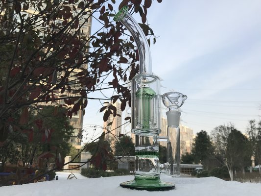 Borosilicate Glass Smoking Water Pipe , 8 Arms Flat Perc Green Recycler Water Bong