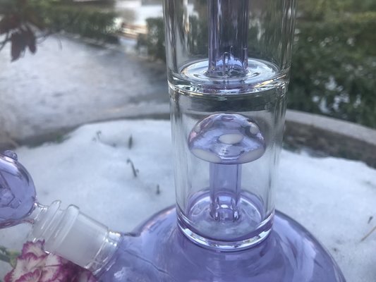 Purple 3 Mushroom Diffuser Hookahs Straight Tube , Glass Smoking Pipes With Ice Catcher
