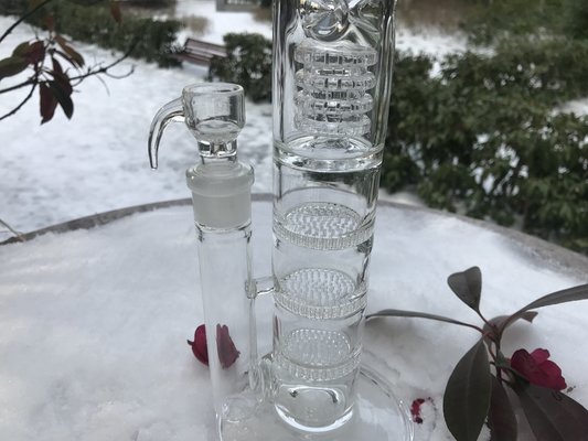 Three Honeycomb Perc Glass Water Pipe , 18.8mm Male Joint Glass Water Pipe For Smoking