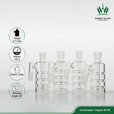 Beaker Bong Clear Glass Ash Catcher 90 Degree 14.4mm Female - 14.4mm Male