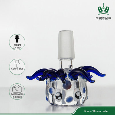 Blue Octopus Shaped  Glass Pipe Bowls , 14mm / 18mm Borosilicate Glass Hookah Bowl