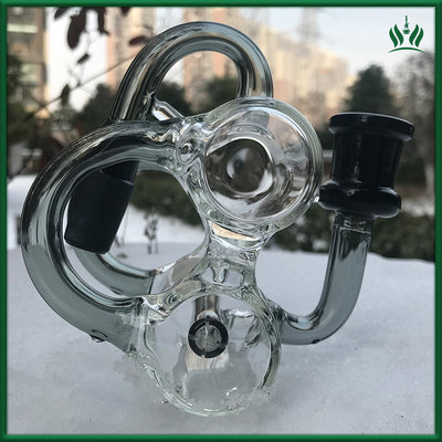 Custom Glass Oil Burner Tube Bongs Accessories 4.7 Inches Grey Double Barrel Recycler