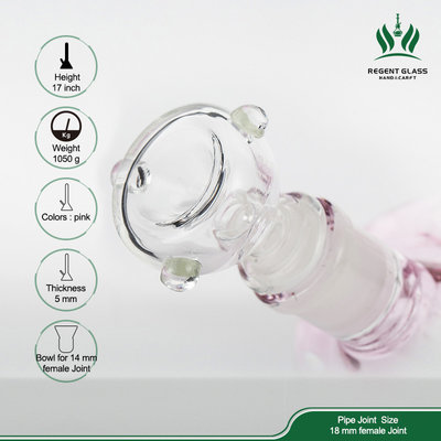 Pink Mushroom Thick Glass Smoking Pipe , Thriple Perc  Perc Glass Water Pipe 18.8 Mm Female Joint