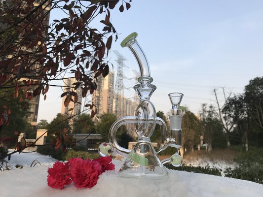 Tobacco Glass Water Tube  American Fluorescence Green 3 Splited Perc Recycler