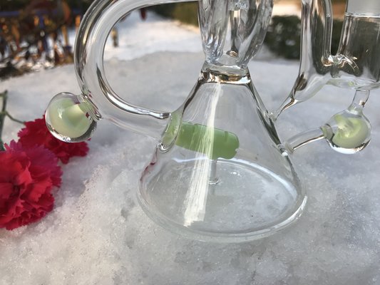 Tobacco Glass Water Tube  American Fluorescence Green 3 Splited Perc Recycler