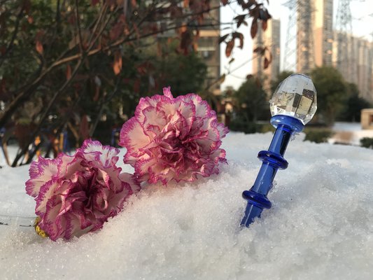 Blue Flower Glass Carb Cap Smoking Dabber , Custom Dabber DAB Tool Carb Cap
