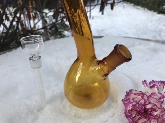 Mini 2 In 1 Glass Water Bongs 7 Inches Oil Dark Yellow 14 Mm Female Joint