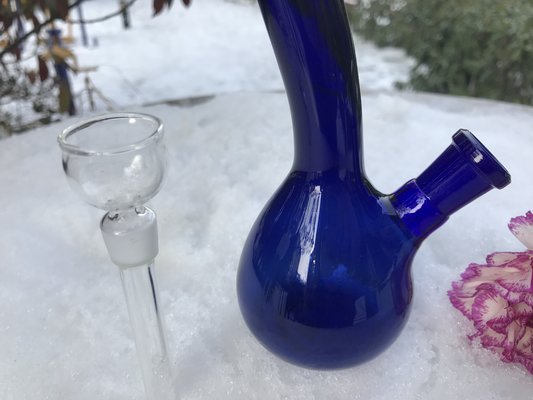 Hand Blown Glass Hand Pipe Oil Dark Blue 14.4 Mm Female Joint For Tobacco Smoking