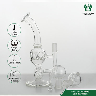 Clear Inline Bubbler Oil Rig Bong , 14.4 Mm Male Joint Hand Blown Glass Bongs