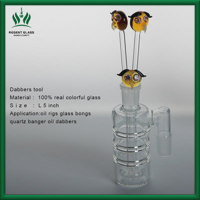 Cat Face Shaped Carb Cap And Dabber 4.5 Inches Yellow And Clear For Glass Water Smoking Pipe