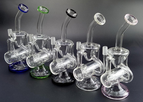 Clear Water Glass Water Bubblers Dab Rig Double Recycler Glass Bong 5MM Thickness