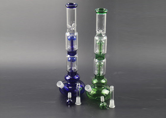 Green Double Recycler Glass Water Bubblers Cucurbit Shaped 18.8mm Female Joint