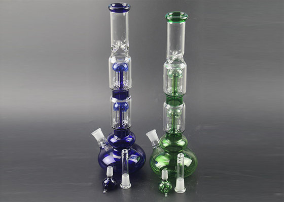 Green Double Recycler Glass Water Bubblers Cucurbit Shaped 18.8mm Female Joint