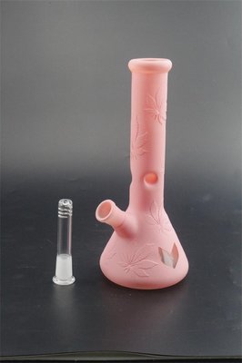 Pink Silicone Smoking Water Pipe , Customized Bottom Beaker Bongs 5MM Thickness