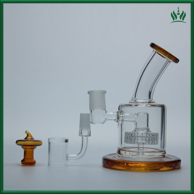 Amber Color  Mini Oil Rig  Glass Water Bongs With Body Quartz  Banger And Quartz Cap