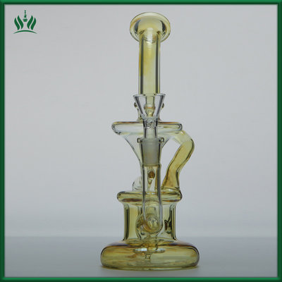 9 Inches Glass Water Bubblers , Fume Silver Yellow Color Glass Bubbler Pipe