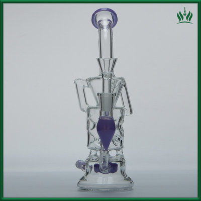 Purple Fluorescence Glass Water Bongs 10 Inches 14.4mm Female Joint With Showerhead