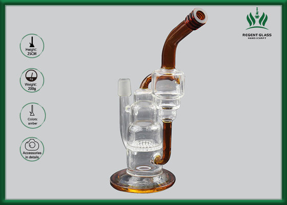 25cm Height Glass Bong Smoking Pipes 18.8 Mm Female Joint With Amber Color