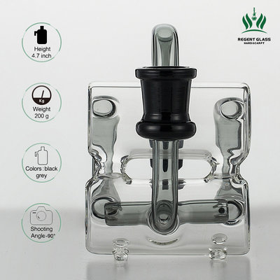 Grey Double Barrel Recycler Glass Bong Ash Catcher , 18.8mm Male Glass Smoking Ash Catcher