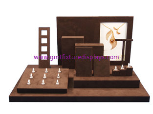China Custom Handmade Brown Leatherette Jewelry Display Set MDF Jewellery Showcase Stand supplier