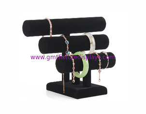 China 3 Layers T-Bar Jewelry Display Triple 6" Height Black Leatherette Bracelet Holder supplier