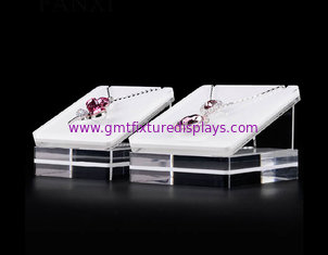 China Necklace and Bracelet Jewelry Slanted Stand White Clear Acrylic 3" x 3" x 1.8" supplier