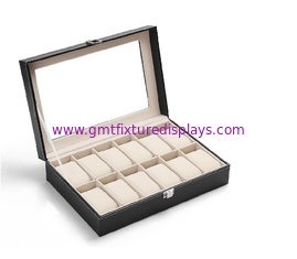 China 12 Slots Grid PU Leather Locked Wood Watch Display Box  Black Color 260*180*100mm supplier