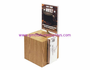 China Tabletop Wooden Ballot/ Suggestion Box w/ 8.5 x 11 Header, Lock Side Pocket supplier