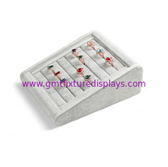 China Slanted Jewelry Display Tray White Faux Leather Ring Display Stand W/ Lined Slots supplier