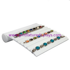 China 8 Slots Jewelry Bangle Display Stands White Faux Leather Bracelet Display Rack supplier
