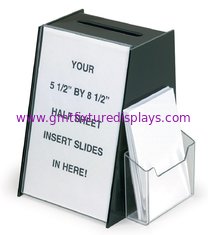 China Black Acrylic Ballot Box Suggestion Boxes W 5.5 x 8.5 Sign Holder & Side Pocket supplier