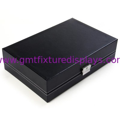 12 Slots Grid PU Leather Locked Wood Watch Display Box  Black Color 260*180*100mm supplier
