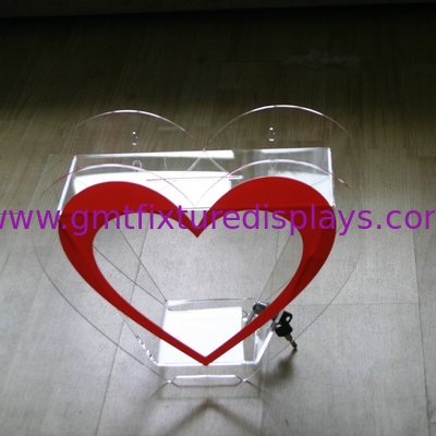 Heart Shape Acrylic Donation Box W/ Lock Clear Charity Plexiglass Donation Box supplier
